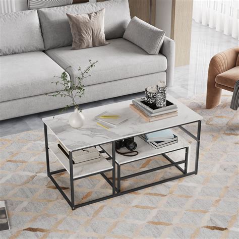 Ensemble De Deux Tables Basses Modernes Cadre En Métal Effet Marbre