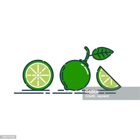 흰색 배경에 고립 된 반 라임 과일로 전체 잘라 내고 슬라이스하십시오 유기농 제품 밝은 여름 수확 일러스트 모든 디자인에 대한 플랫 스타일 일러스트레이션 신선한 컷 감귤류