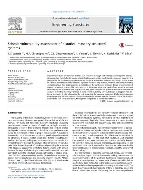 Pdf Seismic Vulnerability Assessment Of Historical Masonry Structural Systems Dokumentips