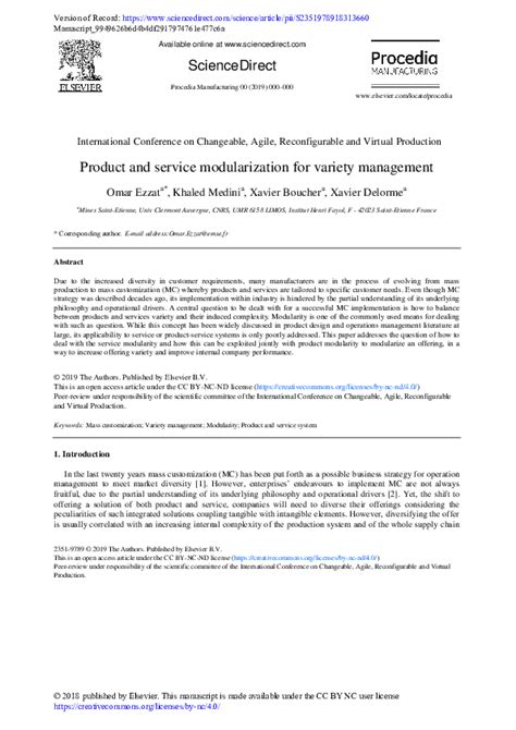 Pdf Product And Service Modularization For Variety Management