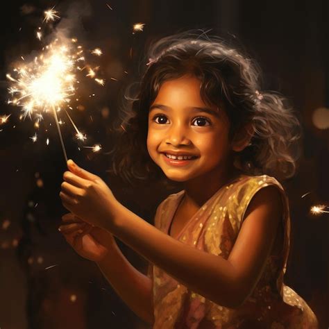 Premium Photo A Young Girl Holds A Sparkler With A Sparkler In Her Hand