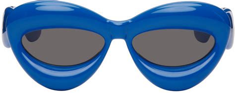 Loewe Blue Inflated Cat Eye Sunglasses In Shiny Blue Smoke Modesens