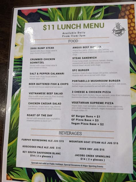 Pineapple Hotel Park Bar Menu At Jennifer Dermody Blog