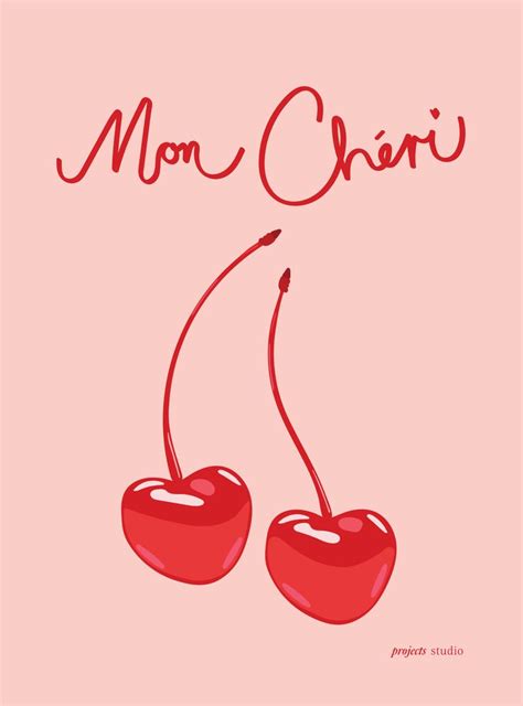 Mon Cheri Wall Art Maraschino Cherries Illustration Home Decor Cool Art Print French Pink Red