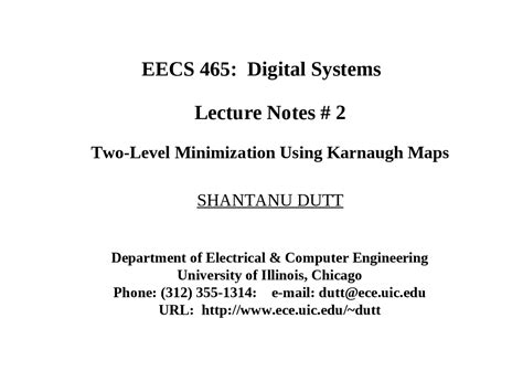 Two Level Minimization Using Karnaugh Maps Ece 465 Docsity