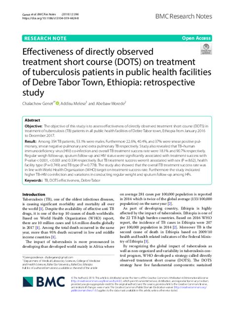 Pdf Effectiveness Of Directly Observed Treatment Of Tuberculosis A Systematic Review Of