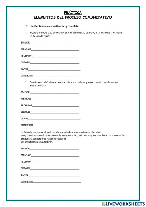 Elementos Del Proceso Comunicativo Worksheet