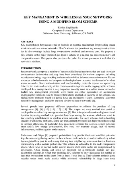 Pdf Key Management In Wireless Sensor Networks Using A Modified Blom Scheme
