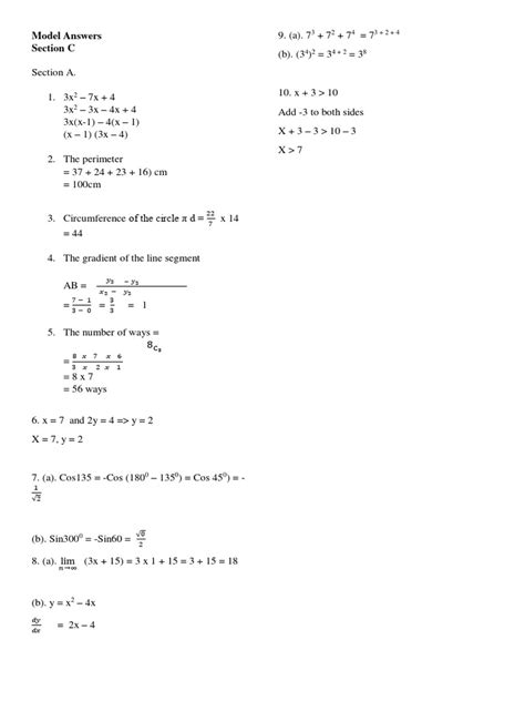 Mathematics Alternative C Answers Pdf Geometric Shapes Euclidean Plane Geometry