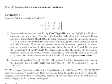 MAT Laboratory The LU Factorization In This Chegg Com