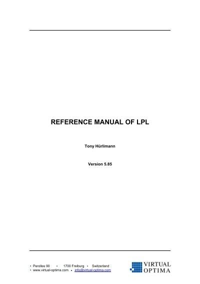 Reference Manual Of Lpl Linear Programming Language