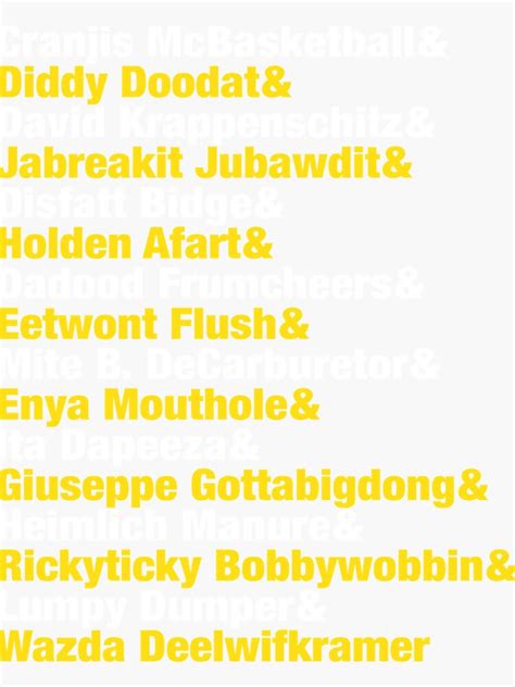 Impractical Jokers Name Game List Sticker For Sale By Marismeadows Redbubble