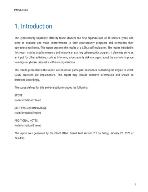 Cybersecurity Capability Maturity Model Self Evaluation Report Jan 27 2023 Pdf