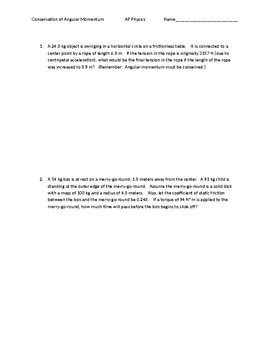 AP Physics Conservation Of Angular Momentum Practice TPT