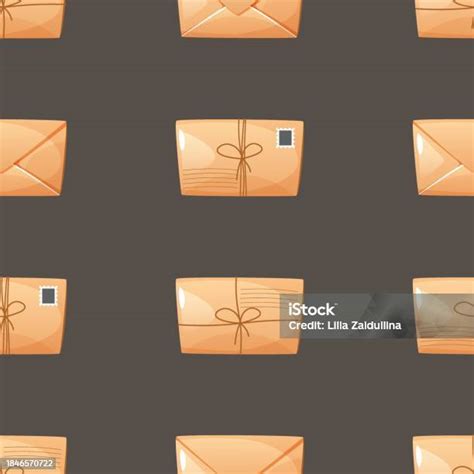 편지 엽서와 닫힌 봉투의 완벽 한 패턴입니다 우편물 봉투가 있는 반복되는 배경입니다 Vector Illustration 통하고 있는 A Dark Background For