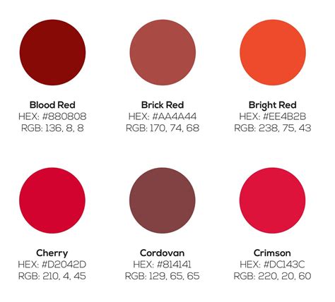 Different Shades Of Red Color Chart With 30 Different Hex Color Codes And RGB Numbers Quick