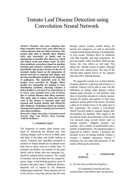 Tomato Leaf Disease Detection The Project Plan Aims To Identify These Diseases Early And Studocu
