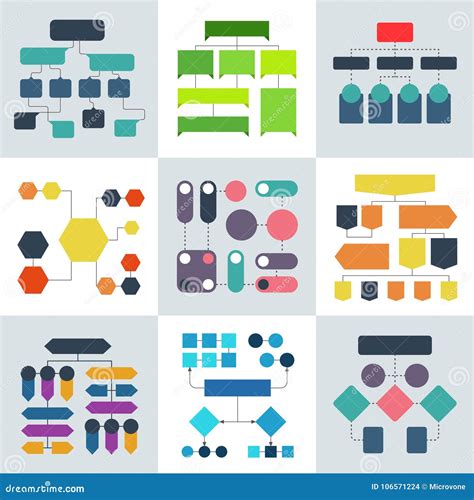 Flowcharts Set Of 6 Flow Charts Schemes Diagrams Vector Illustration