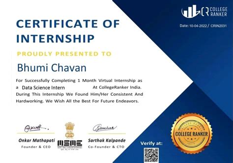 Bhumi Chavan On Linkedin Datascience Internship Opportunity Collegeranker