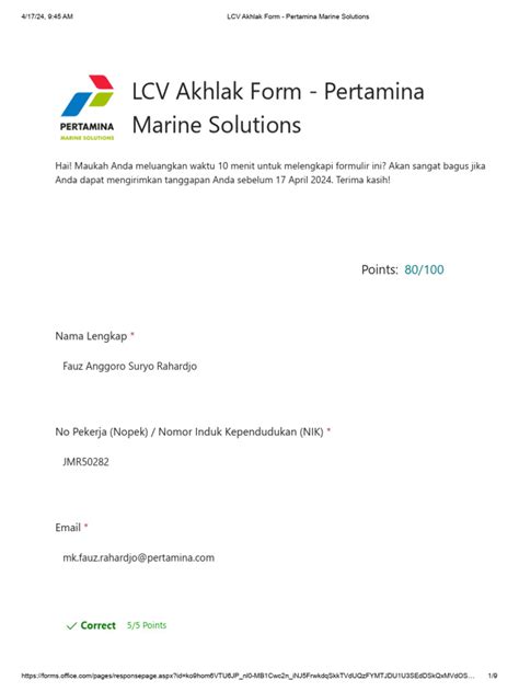 Lcv Akhlak Form Pertamina Marine Solutions Pdf Bisnis