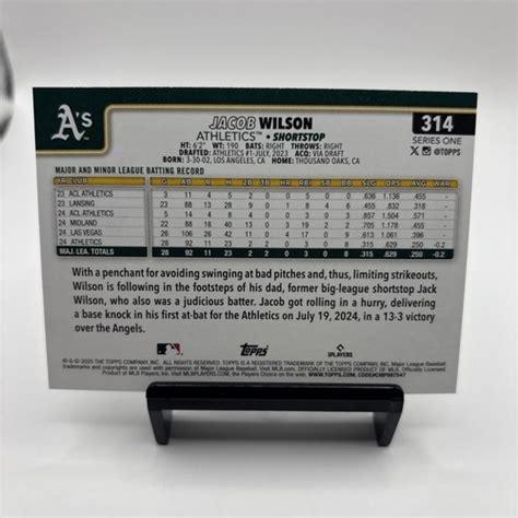 Jacob Wilson Rookie Rc 2025 Topps Series 1 Baseball Card 314 Oakland