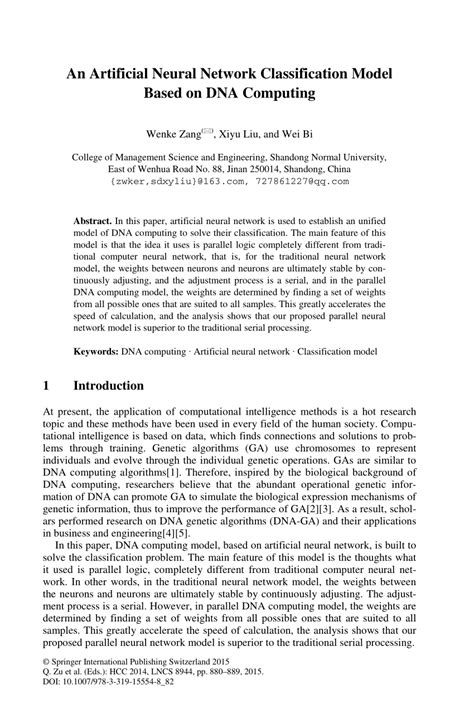 pdf an artificial neural network classification model based on dna computing