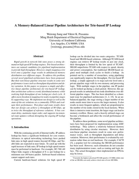 Pdf A Memory Balanced Linear Pipeline Architecture For Trie Based Ip Pdf Document 495546