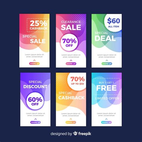 추상 판매 인스 타 그램 이야기 모음 무료 벡터