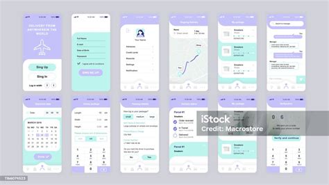 Set Ui Ux Layar Gui Pengiriman Aplikasi Desain Datar Template Untuk Aplikasi Seluler Ilustrasi