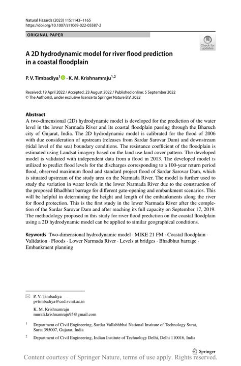 A 2d Hydrodynamic Model For River Flood Prediction In A Coastal