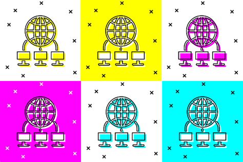 색상 배경에서 격리된 컴퓨터 네트워크 아이콘을 설정합니다 랩톱 네트워크 인터넷 연결 벡터 일러스트레이션 0명에 대한 스톡 벡터 아트 및 기타 이미지 Istock