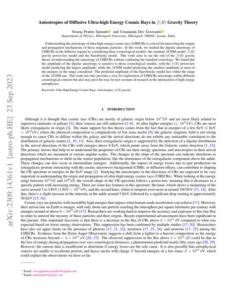 Pdf Anisotropies Of Diffusive Ultra High Energy Cosmic Rays In Fr Gravity Theory