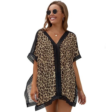 Leopard Print Womens Swimsuit Coverup Summer Beach Cover Up Bathing