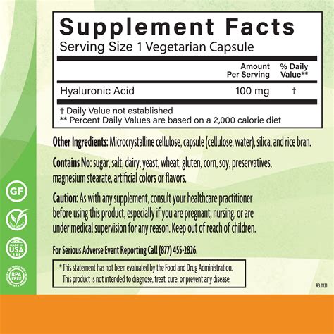 Hyaluronic Acid 100 Mg Vegetarian Capsules 90 Veg Natural Grocers