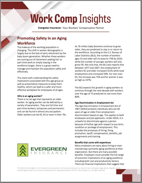 Promoting Safety In An Aging Workforce Evergreen Insurance Llc