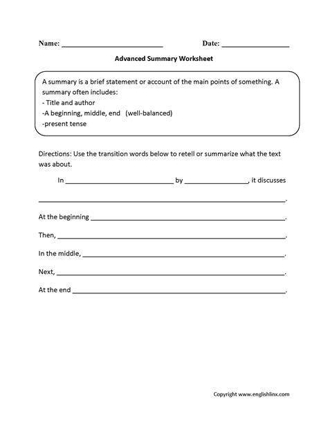 Summary Worksheets Worksheets Library