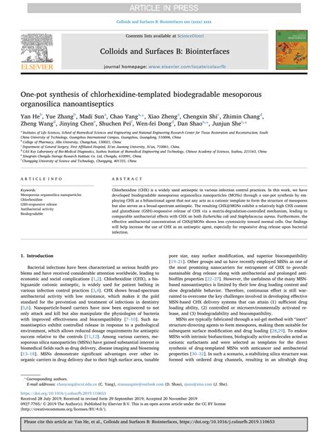 Pdf One Pot Synthesis Of Chlorhexidine Templated Biodegradable Mesoporous Organosilica