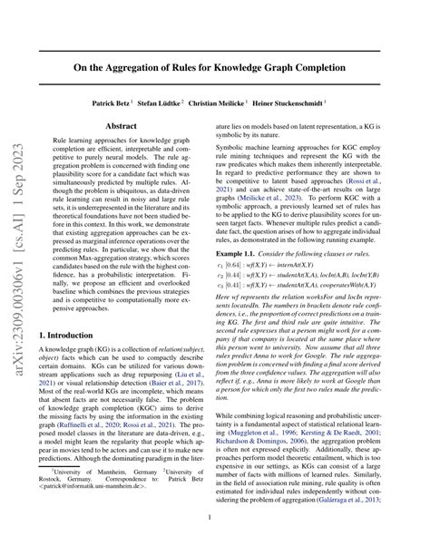 Pdf On The Aggregation Of Rules For Knowledge Graph Completion