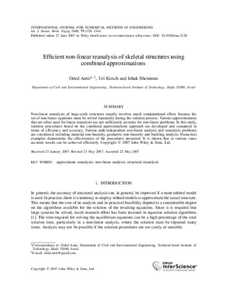 Pdf Efficient Non Linear Reanalysis Of Skeletal Structures Using