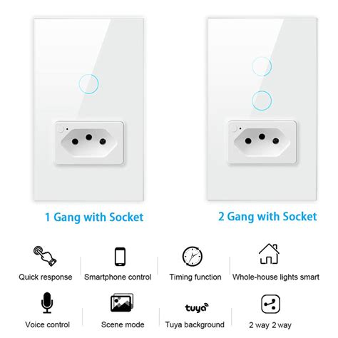 Avoir Tuya 터치 스위치 2 웨이 브라질 표준 플러그 Wifi 스마트 연결 벽 소켓 및 라이트 스위치 브라질에 무료 배송 전기 장비 및 소모품