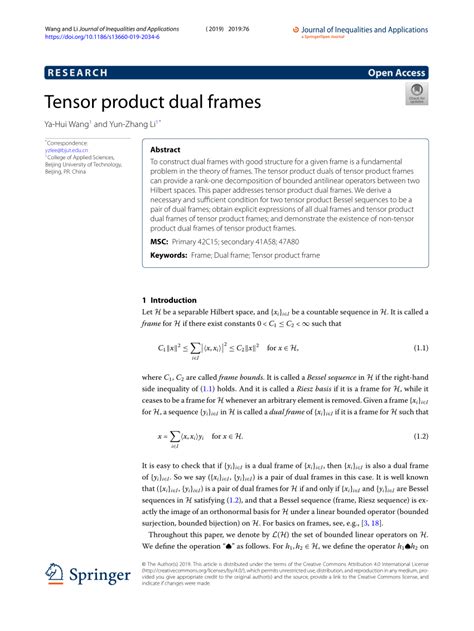 Pdf Tensor Product Dual Frames