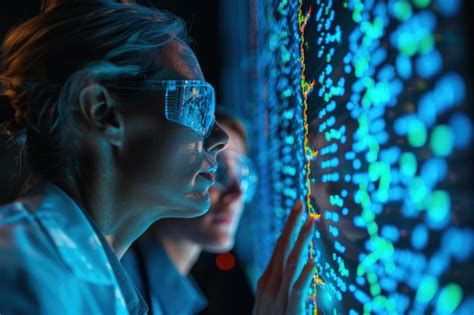 Premium Photo Bioinformatics Experts Analyzing Genetic Data To