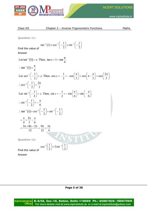 Chapter 2 Inversetrigonometricfunctions Pdf Free Download