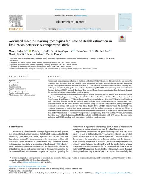Pdf Advanced Machine Learning Techniques For State Of Health Estimation In Lithium Ion