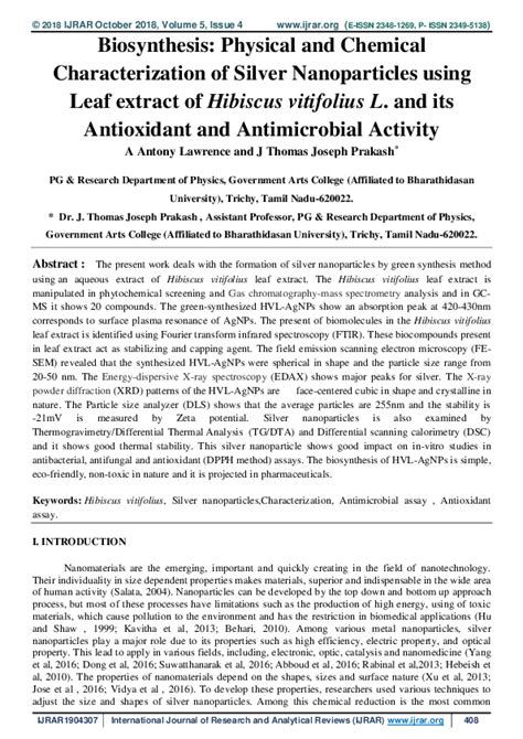 Pdf Biosynthesis Physical And Chemical Characterization Of Silver