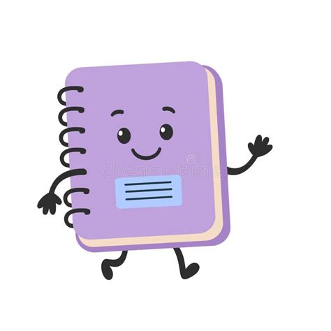 Cute Cartoon Purple Spiral Notebook Character Smiling Stock Vector