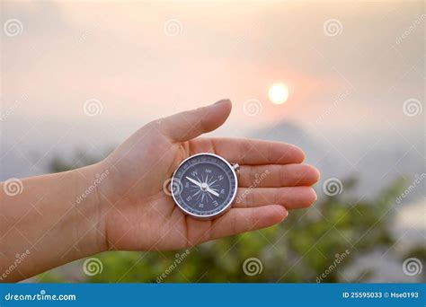 Compass In Hand Stock Image Image Of Direction Geography 25595033