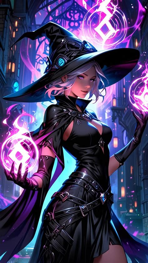 A Resplendent Technologically Enhanced Witch Her Cybernetic Enhancements Glowing With