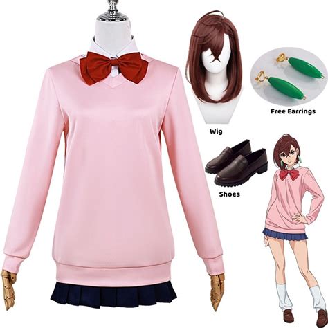 Anime Dandadan Momo Ayase Cosplay Costume Pink Long Sleeve Sweater Red
