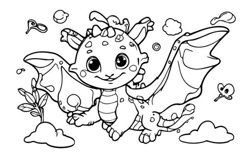 어린이 및 성인 컬러링 책 일러스트레이션용 드래곤 컬러링 페이지 프리미엄 벡터